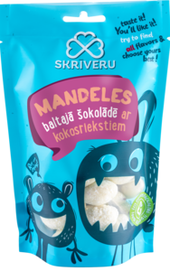 Mandeles baltajā šokolādē ar kokosrieksta skaidiņām, 120 g | Skrīveru ...